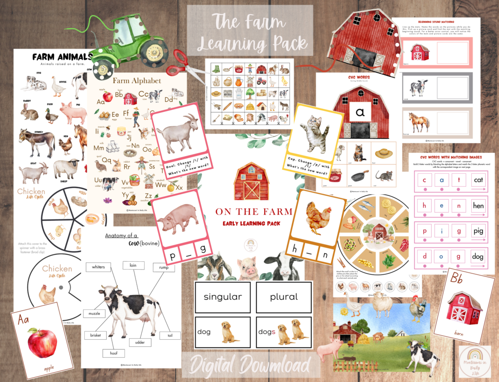 On the Farm – Montessori Learning Pack 3 – 6 yo, with 2 FREE coloring ...