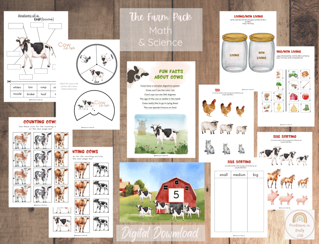 On the Farm – Montessori Learning Pack 3 – 6 yo, with 2 FREE coloring ...